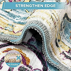 Pajata Light Blue and White Vintage 5X7 Area Rug Bohemian Floral Cover Print Distressed Carpet for Bedroom Living Room Non-Shedding