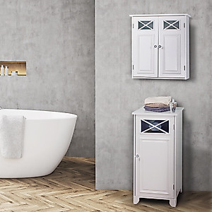 Elegant Home Fashions Dawson Removable Wooden Wall Cabinet with Cross Molding and 2 Doors, White