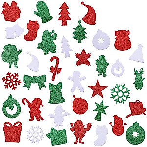 NT-ling Christmas Glitter Foam Stickers Self-Adhesive Christmas DIY Foam Craft Kits Santa Claus, Christmas Tree, Snowman, Bell, Elk, Bow, for Kids' Art Projects, Cards, Party Decorations,96 Pieces