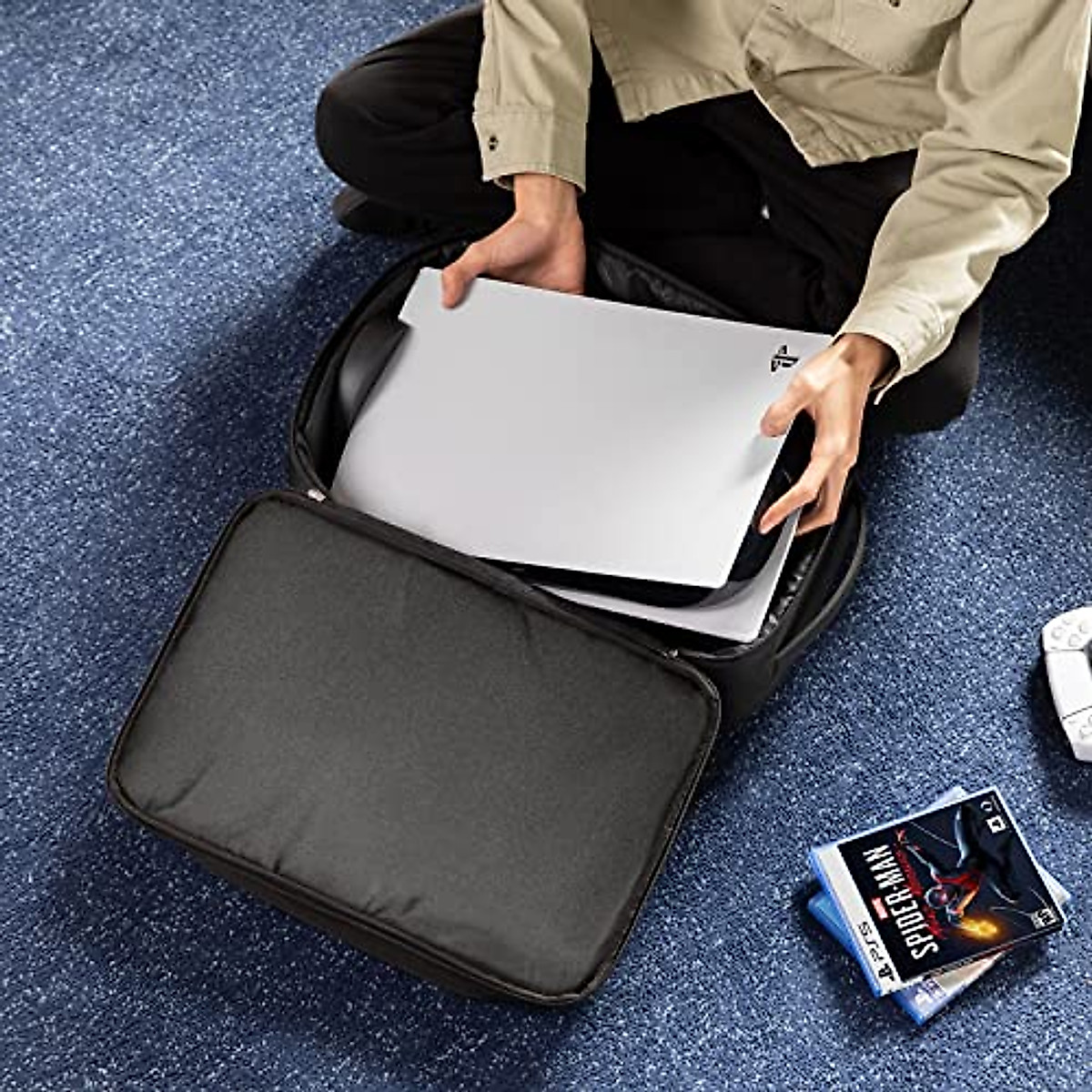 tomtoc Travel Backpack for PS5 Console, Accessories, Protective Carrying Case Storage Bag Compatible with Sony PlayStation 5 Console, Headset, 2 Game Discs, PS5 Controller, Charging Station