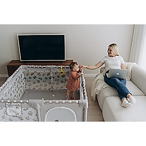 Nutty Toys Baby & Toddler Playpen - Safe & Sturdy Design | Extra Cushioning, Pull Rings, Large Pocket & Carry Bag | Fast Assembly 50x50 Big Play Pens for Babies and Toddlers, Large Area Kids Play Yard