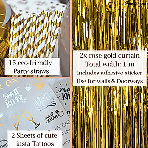 PARTY2YOU Bachelorette Party Gold Decorations | Bridal Shower Supplies Kit - Bride Sash, XL Ring Balloon, Gold Curtain, BRIDE, Latex Balloons, eco Friendly Gold Straws