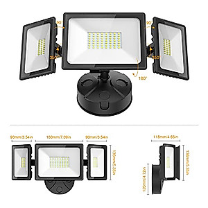 Onforu 55W + 70W LED Security Light, IP65 Waterproof Outdoor Flood Light, 3 Adjustable Heads Wall Mount Floodlight for Eave, Garden, Garage, Yard