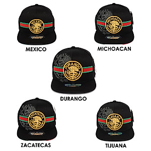 Mexican Hat Mexico State Federal Name Embroidered Snapback Flat Bill Baseball Cap (State-Michoacan) Black