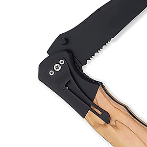 makerflo Beast Tactical Folding Pocket Knife with Natural Wood Handle -Spring Assisted, Multitool with Glass Cutter,Seatbelt Opener & Belt Clip -Ideal for Camping, Hiking, Self Defense,Survival,1pc