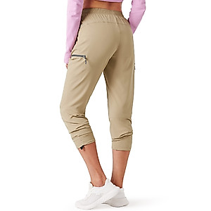 Women's Hiking Cargo Pants Outdoor Lightweight Quick Dry Water Resistant UPF 50+ Capris Pants with Zipper Pockets Khaki M