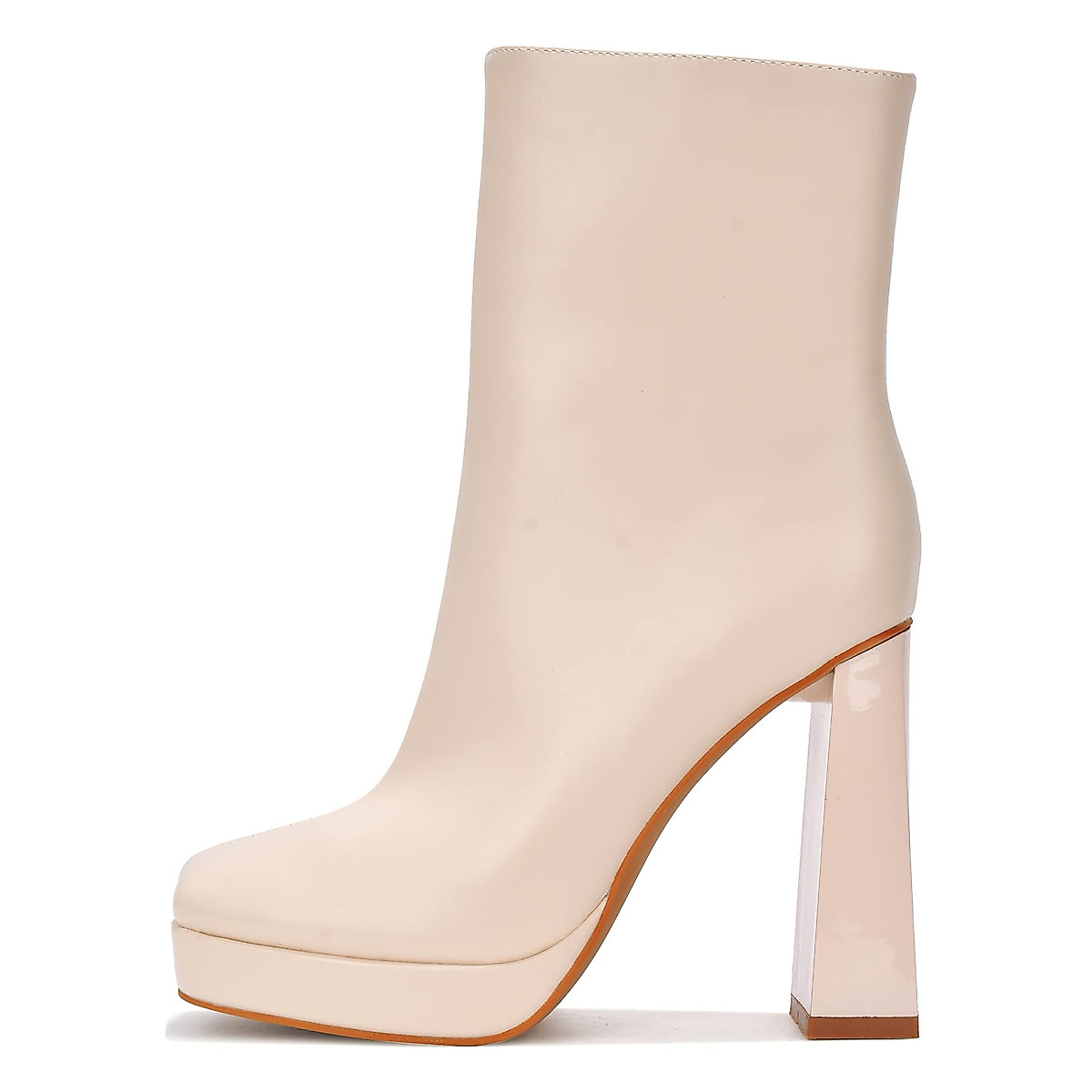 Cape Robbin Trudy Platform Chunky Mid Calf Boots for Women, Square Toe Heeled Booties with Side Zipper - Denim Blue Size 6