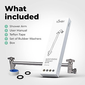 11'' Shower Head Extension Arm by LOKBY - Anti-Leakage Shower Extension Arm - Adjustable Shower Arm Fits Any Rain or Handheld Shower Heads - Shower Head Extension Pipe - Rust Proof Materials - Nickel