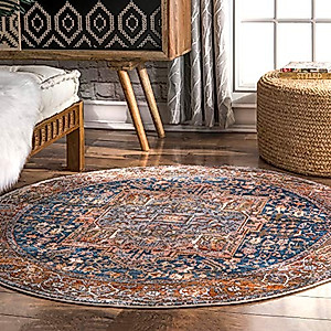 nuLOOM Harriet Vintage Medallion Fringe Area Rug, 5' Round, Rust