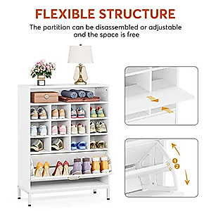 Tribesigns Shoe Cabinet with Coat Rack, Entryway Shoe Storage with Flip Door and 12 Shoe Cubbies, White Shoe Organizer Rack for Narrow Closet, Entryway, Living Room, 20 Pairs