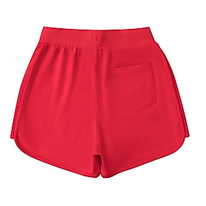 ALAVIKING Girls Cotton Shorts Athletic Running Shorts with Elastic Waistband Workout Shorts for Girls Size 3-12 Years (Red-l)