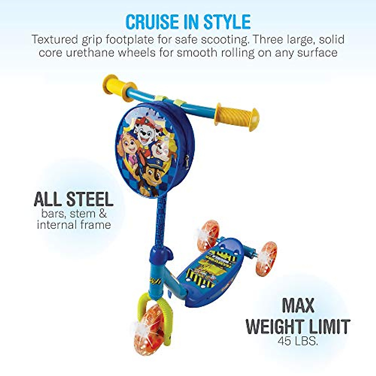 PlayWheels Paw Patrol 3-Wheel Scooter w/Light Up Wheels, Chase