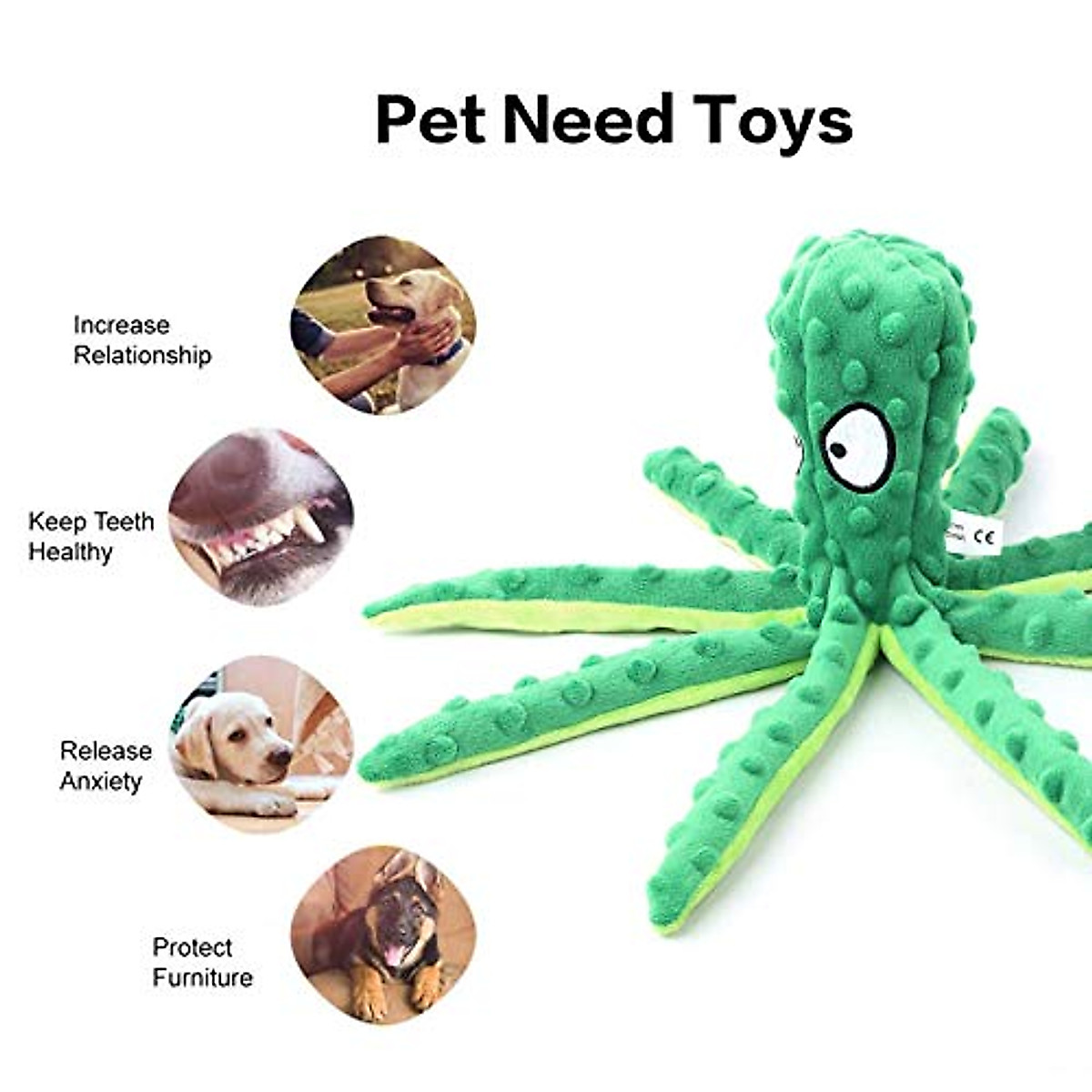 CPYOSN Dog Squeaky Toys Octopus - No Stuffing Crinkle Plush Dog Toys for Puppy Teething, Durable Interactive Dog Chew Toys for Small, Medium and Large Dogs Training and Reduce Boredom, 2 Pack