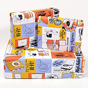 CENTRAL 23 - Wrapping Paper for Men - 6 Birthday Gift Wrap Sheets - For Him - Record Players - Retro - For Women - Recyclable