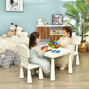 Costzon Kids Table and Chair Set, 3 Piece Plastic Children Activity Table for Reading, Drawing, Snack Time, Arts Crafts, Preschool, Kindergarten & Playroom, Easy Clean, Toddler Table & Chair (White)