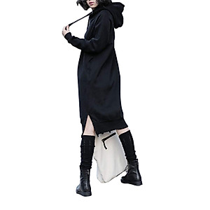 NUTEXROL Womens Thickening Long Fleece Sweatshirt String Hoodie Dress Pullover Plus Size, Large, Black