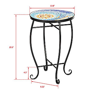 GBNIJ gt5-ly Blue Hawaii Inlaid Stained Glass Sun Mosaic Round Terrace Tavern Table, Suitable for Garden Plant Side Table​​, Any Beach Theme Decoration