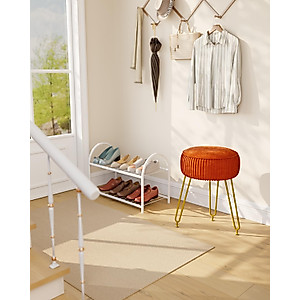 IBUYKE Velvet Round Footrest Stool Ottoman, Makeup Vanity Stool Side Table, Velvet Dressing Table Seat, Pouf Couch Stool, Golden Steel Legs, Orange LG-30J