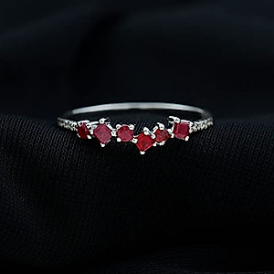 Rosec Jewels Princess and Round Ruby Minimal Eternity Anniversary Band Ring for Women, Aaa Quality, 14K White Gold, Size:US 7.00