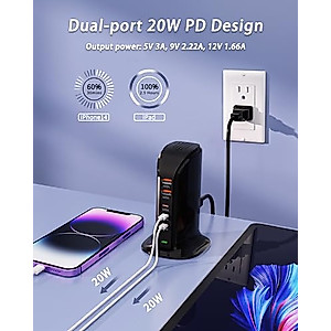 VPSUN USB C Charger Tower 55W, USB Charging Station 5 Port USB Block for iPhone 15/14/13/12, iPad, Samsung Galaxy, Google Pixel,HTC, and Multiple Devices 5V