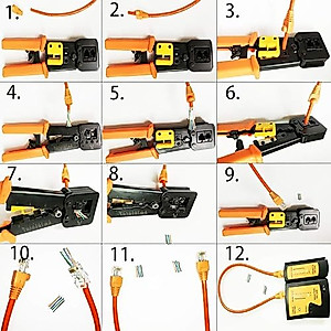 RJ45 Crimp Tool Kit Pass through Ethernet Crimper kit for Cat5 Cat5e Cat6,RJ45 Crimping Tool with 50PCS Connectors, 50PCS Covers,1 Wire Punch Down Cutter and 1 Network Cable Test(9V Battery Included)
