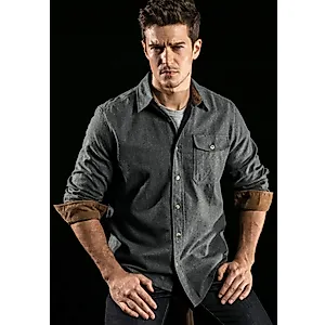 CQR Men's All Cotton Flannel Shirt, Long Sleeve Casual Button Up Plaid Shirt, Brushed Soft Outdoor Shirts, Solid Grey, X-Large