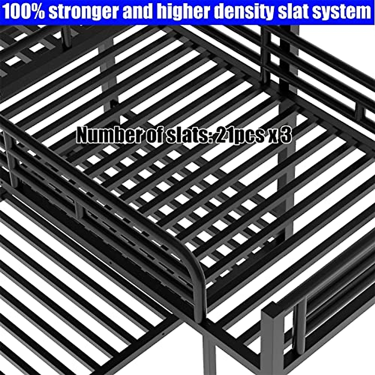 SNIFIT Latest Upgraded & Stronger Steel Metal L Shape Triple Bunk Bed Twin Over Twin Over Twin, Thicken Reinforced Twin Triple Bunk Bed Frame L Shaped for 3 with Safer Ladder, Black (Easier Assembly)