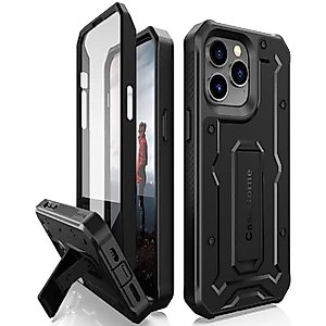 CaseBorne V Compatible with iPhone 14 Pro Max Case - Military Grade Full-Body Rugged with Kickstand and Built-in Screen Protector - Black