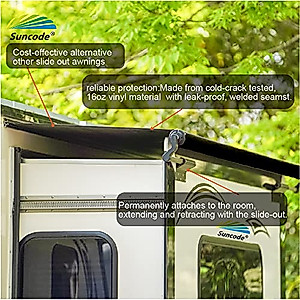 Suncode Black Slide Topper Awning RV Slide Out Protection Slideout Cover Connect Design for RVs,Travel Trailers,5th Wheels,and Motorhomes 5'7" (5'1" Fabric)