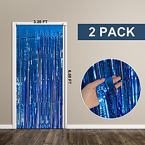 2 Pack Blue Party Decorations Ocean Party Decor Supplies Blue Party Streamers Birthday Decorations Tinsel Foil Fringe Curtains Photo Booth Props Celebration Party Decorations