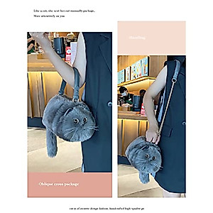 HUIJUFU Realistic Puffy Plush Cat Shaped Crossbody Handbag for Women(Blue Cat)