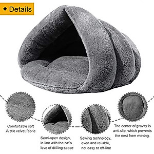 Mojonnie Soft Warm Cat Bed for Winter Cat Tent Self-Warming Sleeping Bed for Cats Fleece Pet Cave Bed for Winter Pets Puppy Indoor Pet Triangle Nest (Grey)