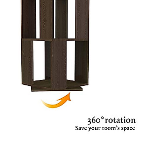 HomeSailing Wooden Rotating Bookcase Shelves Floor Freestanding for Living Room Corner, Slim 6 Tiers Unit Storage Display Rack Tall Bookshelf Kids Bedroom Small Space (Dark Walnut)