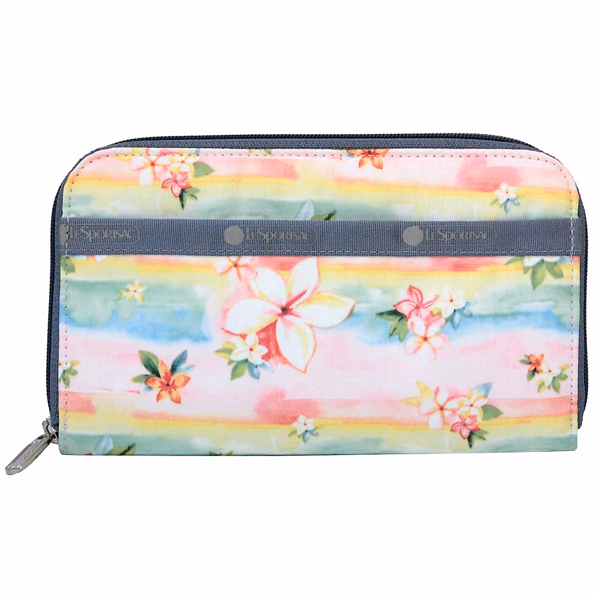 LeSportsac Plumeria Rainbow HAWAII EXCLUSIVE Lily Wallet, Style 6506/Color K879, Tropical Hawaiian Plumeria Flowers, Pastel Watercolors, ‘Hawaii’ on Pattern
