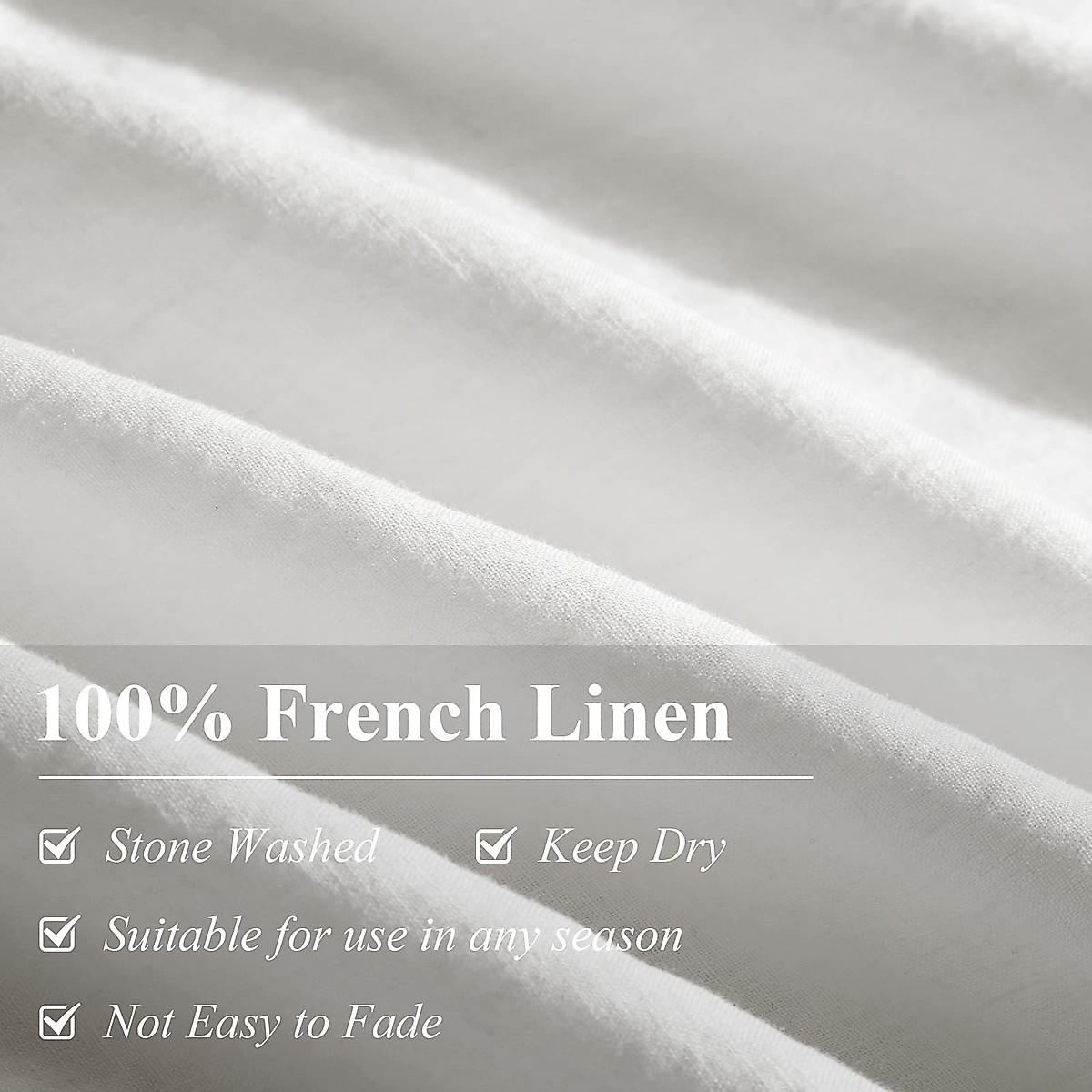 Ivellow Bed Linen Set, 100% Pure French Linen Duvet Cover, Queen, 3Pcs (1 Duvet Cover, 2 Pillowcases), Off White