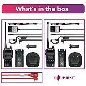 Mirkit 2Х BAOFENG UV-82 MK5 8W Max Power Ham Radio VHF/UHF 144-148/420-450MHz Walkie Talkies with 2800mAh Li-ion Baofeng Battery Pack, Baofeng Programming Cable & Mirkit Lanyards
