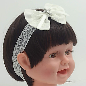 White Baby Bow Headband for Baptism Christening Satin Lace Hair Band with Cross for Toddler (A-off white bow headband, 6 months-2 years old)