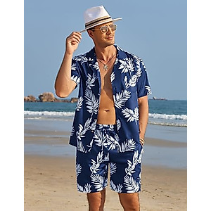 COOFANDY Mens Two Piece Outfits Sets Hawaiian Suit Set Beach Wedding Sets