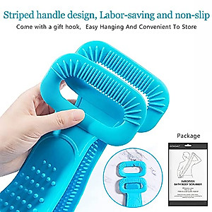 Inmorven Back Scrubber for Shower,30inches and 35½ inches Two Size for Choosing Silicone Exfoliating Bath Body Brush with Handle for Men and Women. (Blue)