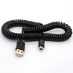 BSHTU Mini USB Cable Spiral Coiled USB 2.0-A to Mini-B 5-Pin Data Sync & Charger Lead Connector(3 Meter)