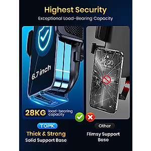 TOPK 2-Pack Phone Holders for Your Car [Wider Clamp & Metal Hook] Car Phone Mount [Thick Cases Friendly] Air Vent Clip Cell Phone Holder for Smartphone, iPhone, Automobile Cradles Universal