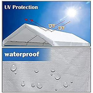 CYS Canopy 10 x 20 Feet Carport Replacement Canopy Cover for Car Tent Top Garage Shelter Cover with Ball Bungees (Only Cover, Frame Not Included) (White1)