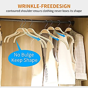 KihampHome Super Durable Natural Wood Hangers(20pcs) Space Saving with Extra Smooth Finish and No Bulge Shoulder Design,Heavy Duty Hangers with Non Slip Stripes,Perfect for Coat,Sweater and Shirt