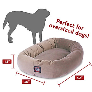 Majestic Pet 52 Inch Suede Calming Dog Bed Washable – Cozy Soft Round Dog Bed with Spine Support for Dogs to Rest their Head - Fluffy Donut Dog Bed 52x35x11 (Inch) - Round Pet Bed X- Large – Stone
