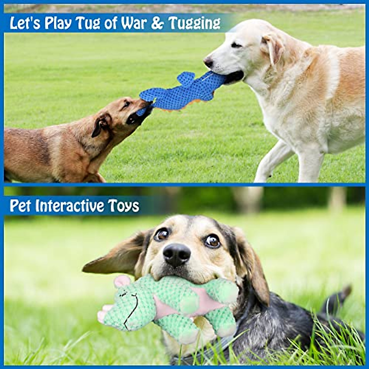 BWOGUE Squeaky Plush Dog Toys 3 Pack, Stuffed Dog Chew Toy with Squeaker and Crinkle Paper, Dog Toy Stuffed Animal for Teeth Cleaning for Small Medium Dogs and Puppy(3 Packs Animals Toys)