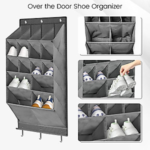 HAKACC Over The Door Shoe Organizer, Hanging Shoe Organizer Shoe Holder with Large Pockets Shoe Rack for Closet Home Grey