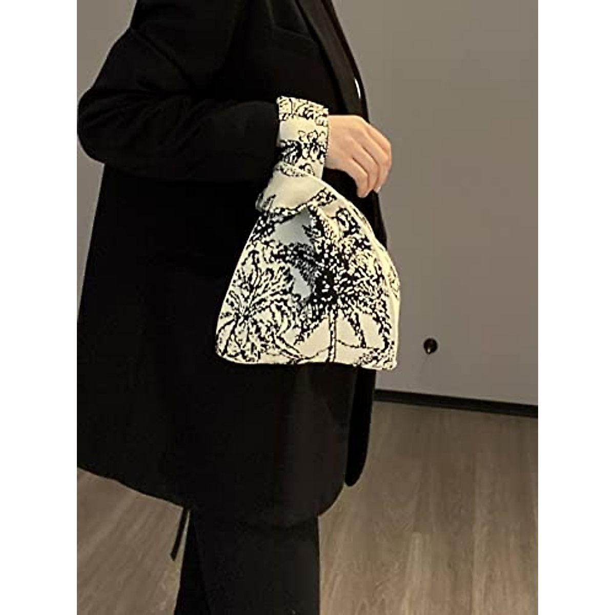 Verdusa Women's Printed Crochet Hobo Handbag Satchel Bag Mini Purse White Black one-size
