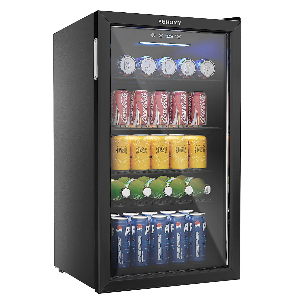 EUHOMY Beverage Refrigerator and Cooler, 126 Can Mini fridge with Glass Door, Small Refrigerator with Adjustable Shelves & Mind Reader 6 Compartment Upright Breakroom Coffee Condiment
