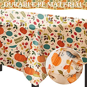CAKKA Thanksgiving Tablecloth Plastic 54x108 Inch, 3 Pack Disposable Fall Pumpkin Table Cover, Orange Marple Leaf Rectangle Autumn Table Cloth for Fall Thanksgiving Day Table Decor Decoration