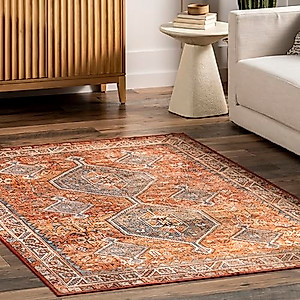 nuLOOM 5' x 8' SpinClean Machine Washable Stain-Resistant Area Rug Low Profile for Living Room, Bedroom, and Dining Room, Ashen Rust